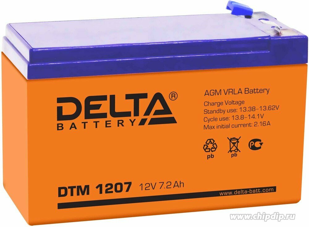 Аккумуляторная батарея Delta DTM 1207 12В/7,2Ач, клемма F2 (151х65х94мм (100мм); 2,4кг; Срок службы 6лет; Гарантия 1г)