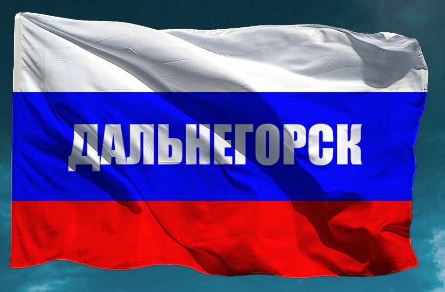 Флаг триколор Дальнегорск, 70х105 см на сетке для флагштока