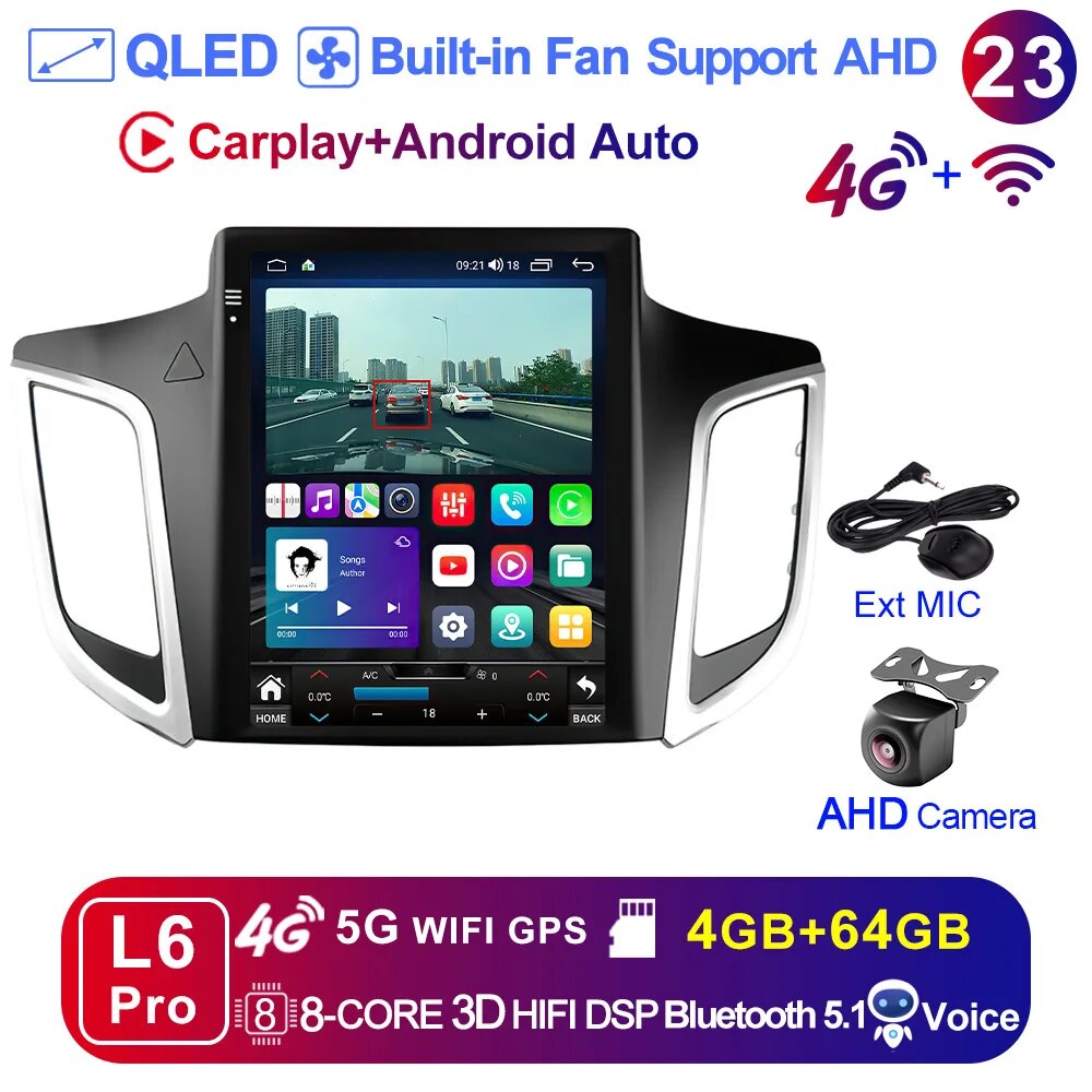 LEHX Pro 4G для экрана в стиле Tesla Android 14, автомобильное радио для Hyundai Creta IX25 2015-2019, мультимедийный Carplay, 2Din, GPS, стерео