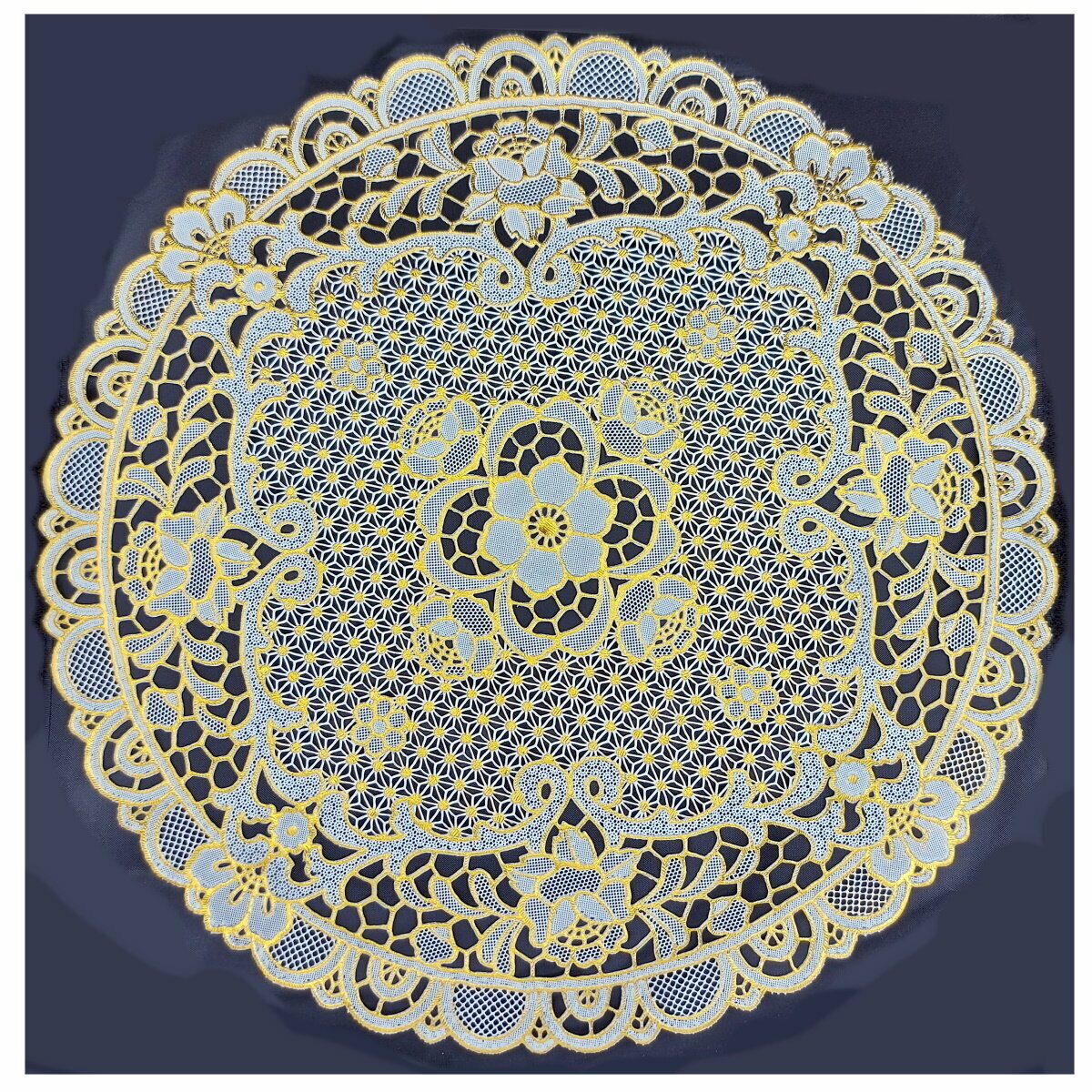 Набор круглых салфеток Fine Lace JS1011G 40R, белая с золотом