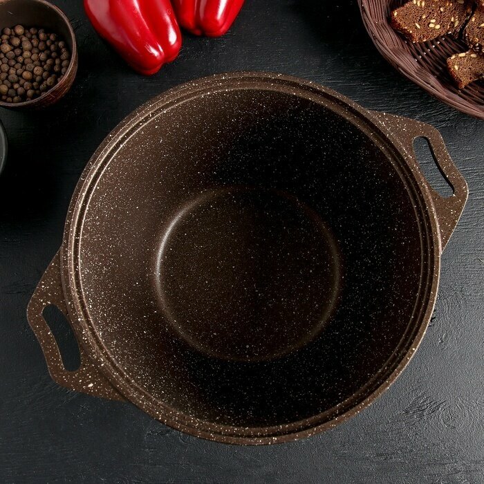 Кастрюля Kukmara 4 л, стеклянная крышка, антипригарное покрытие, кофейный мрамор