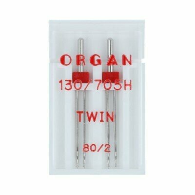 Иглы для швейной машины ORGAN 80/2, 2 шт, в пенале, двойные