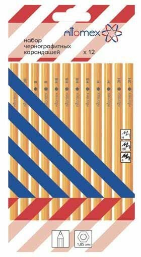 Карандаши Attomex чернографитные, желтый корпус, 2B-2H, 12 шт (5030402)