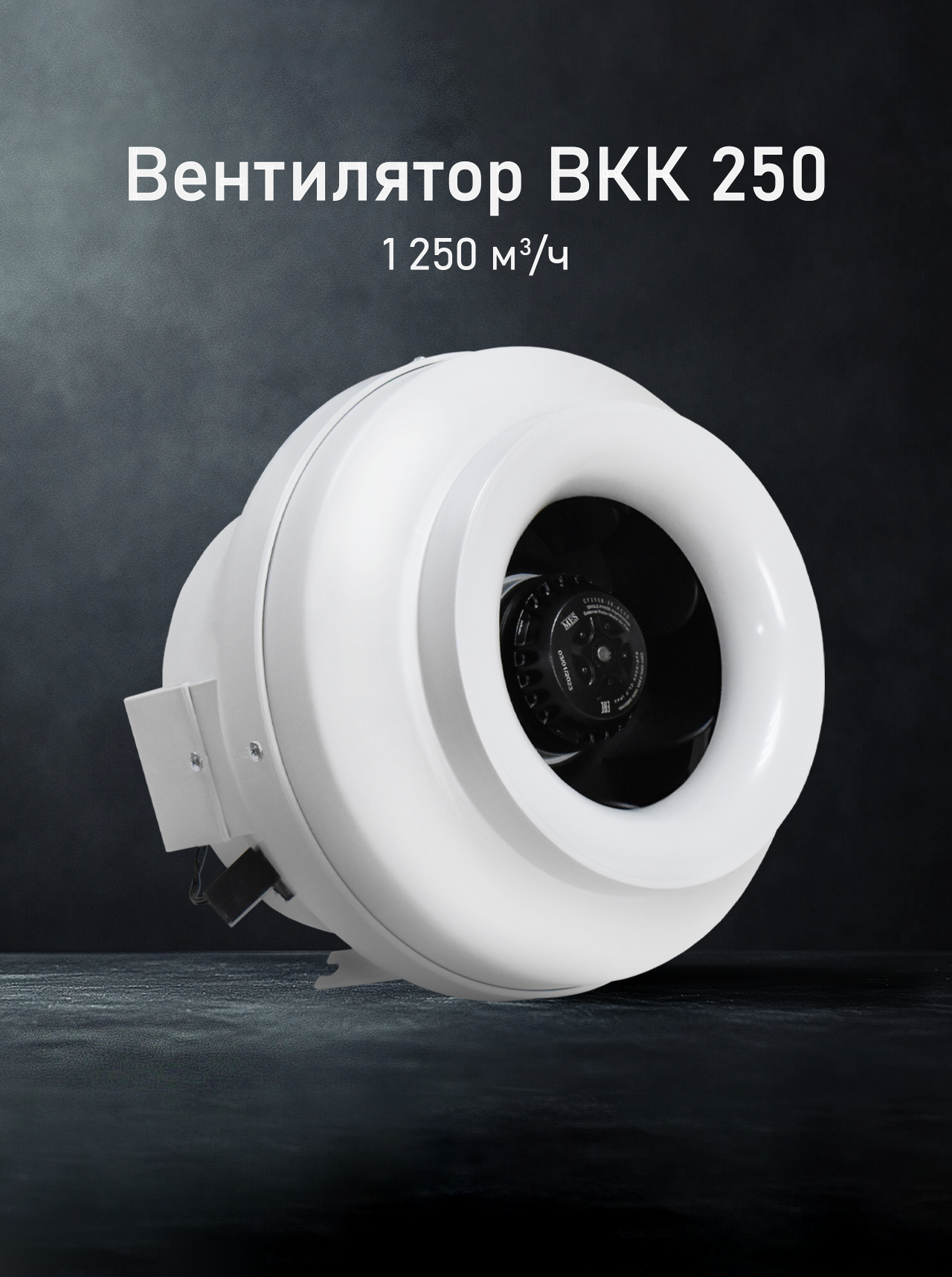 Вентилятор канальный ВКК-250, пластик, белый, мощность 21Вт, воздухообмен 1250м3/ч, диаметр 250мм