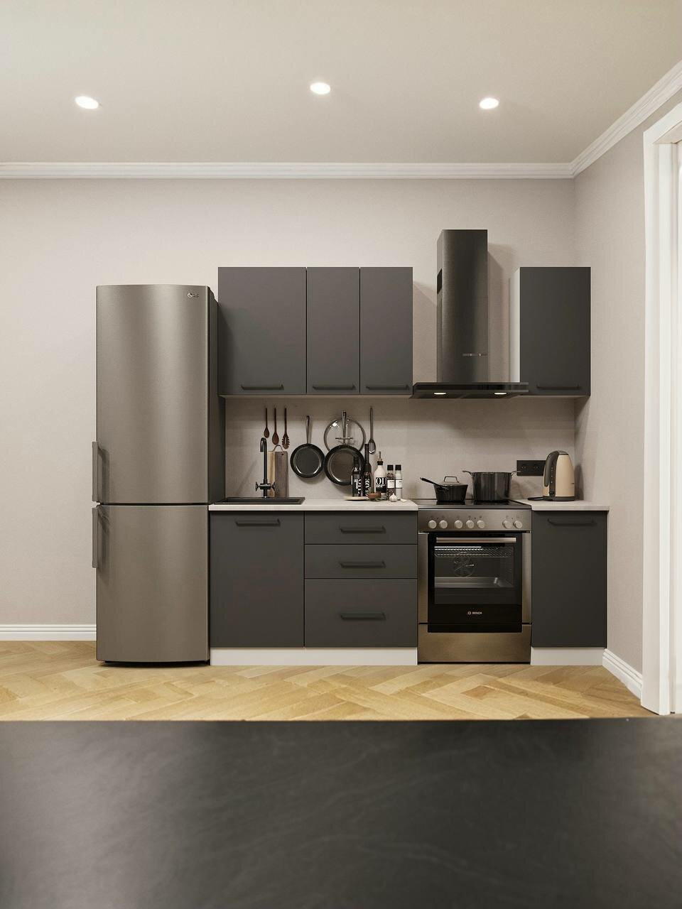 Модульная кухня прямая ЛДСП 1,5м графит без столешницы мебельный РАЙ П5.2