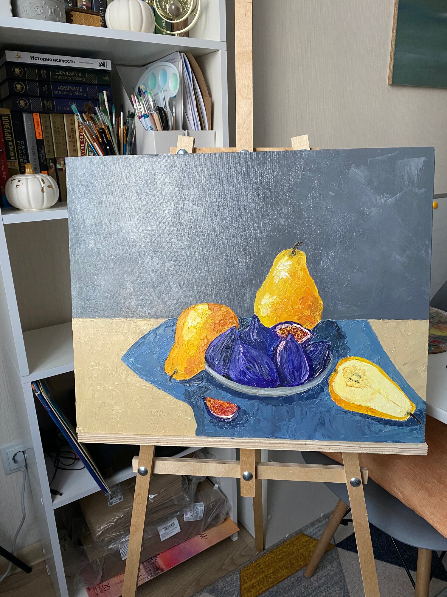 Картина маслом на холсте медовые груши и сочные инжиры запах осени