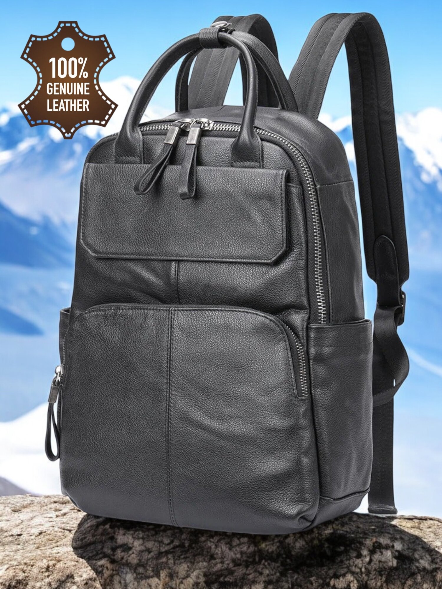 Рюкзак CAPRI городской из натуральной кожи черный CAP-816-Black