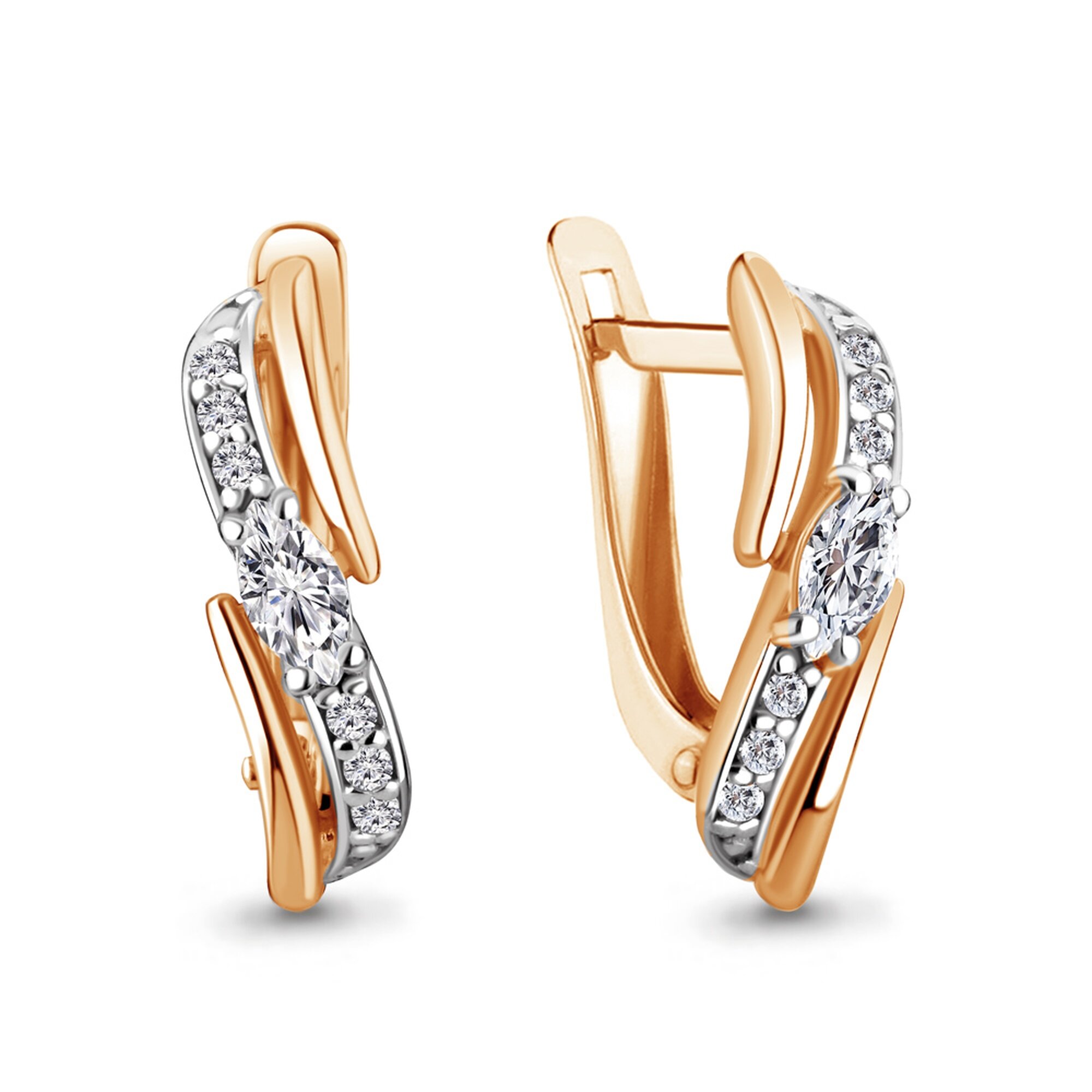 Серьги, красное золото, 585 проба, фианит