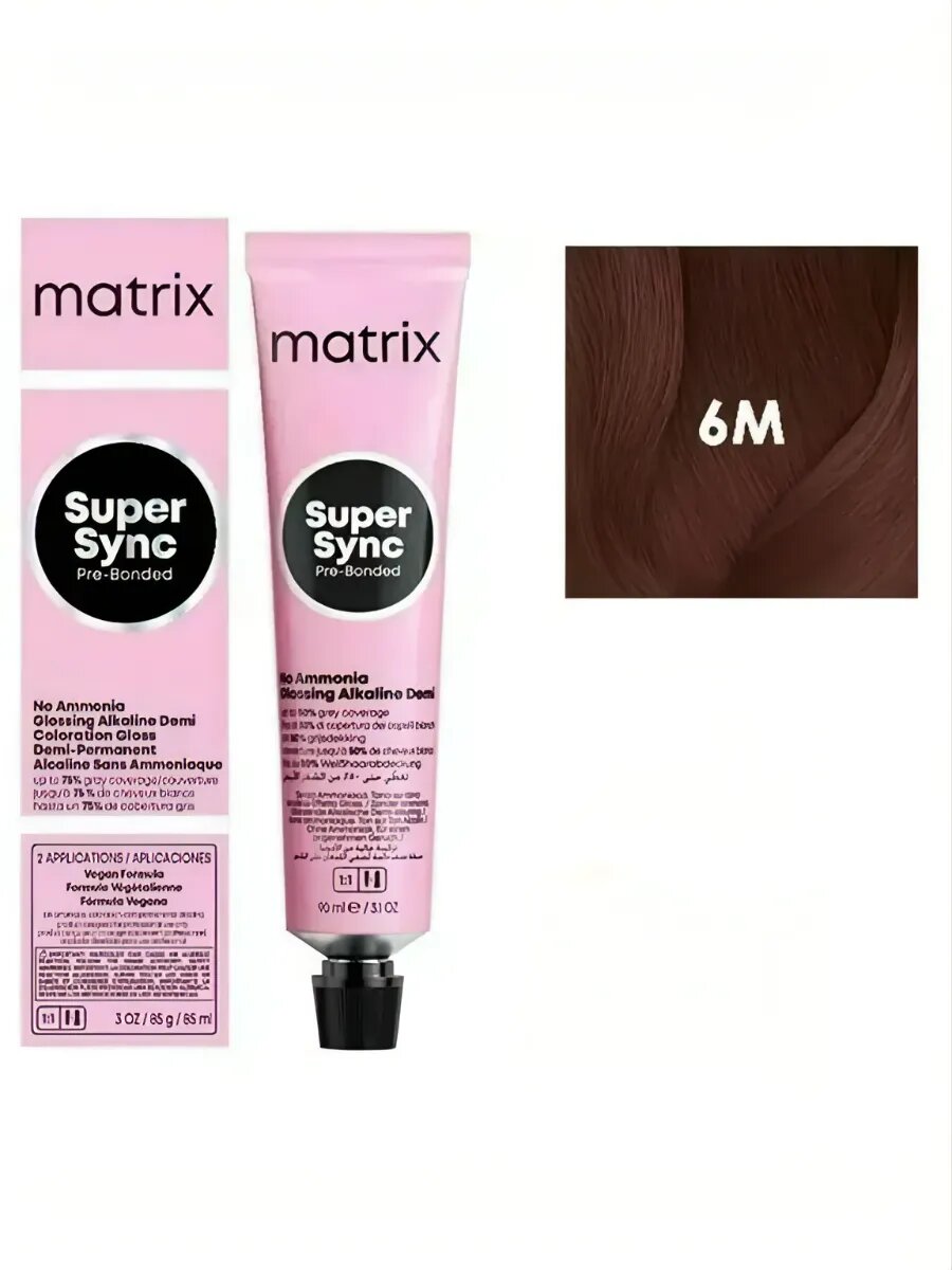 Краска для волос Matrix Coloring Hair Super Sync Pre-Bonded, Деми-перманентный краситель для волос, 6M