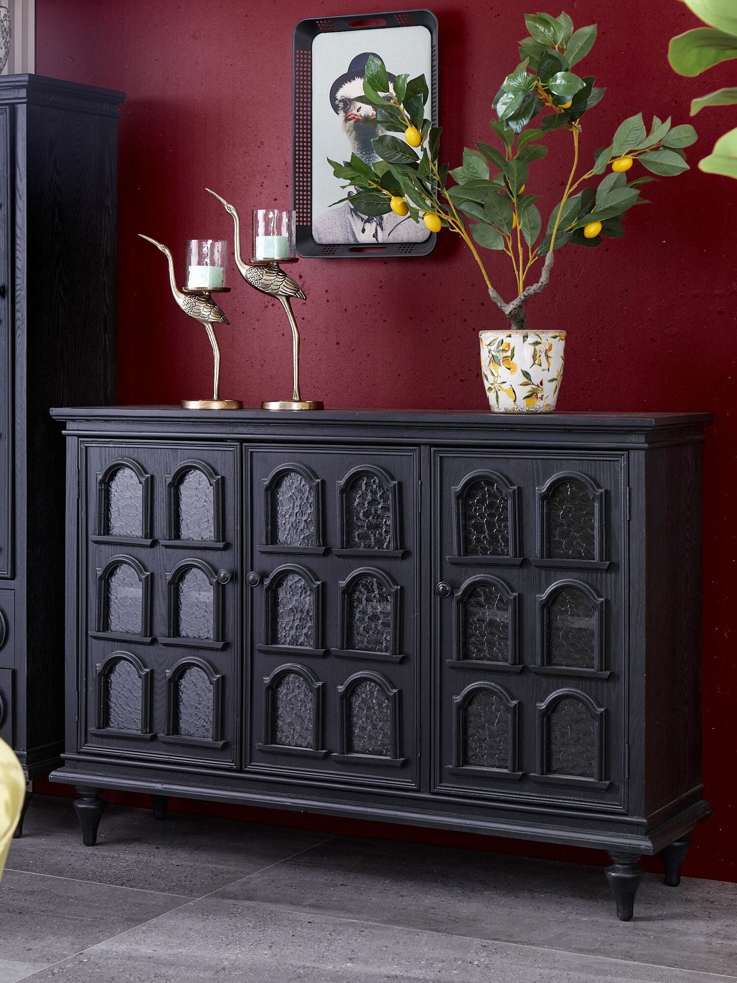 62-065 Комод Богемский нуар 132х36х93см, дерево, мдф, стекло, Glasar