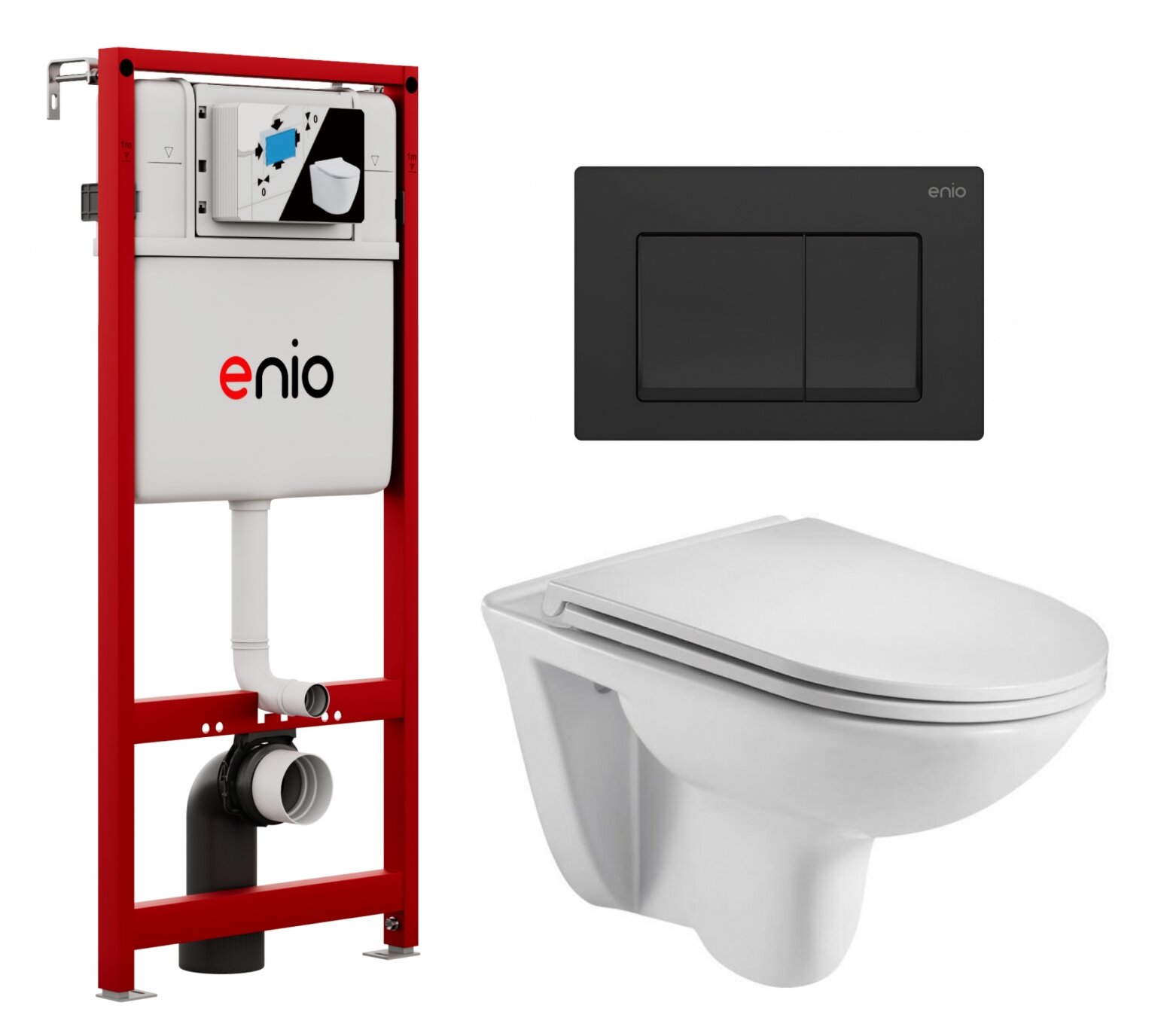 Комплект 3 в 1 инсталляция Enio Profi EN7050050 + Подвесной унитаз WeltWasser Baarbach 004 GL-WT + кнопка черная матовая Pulsante