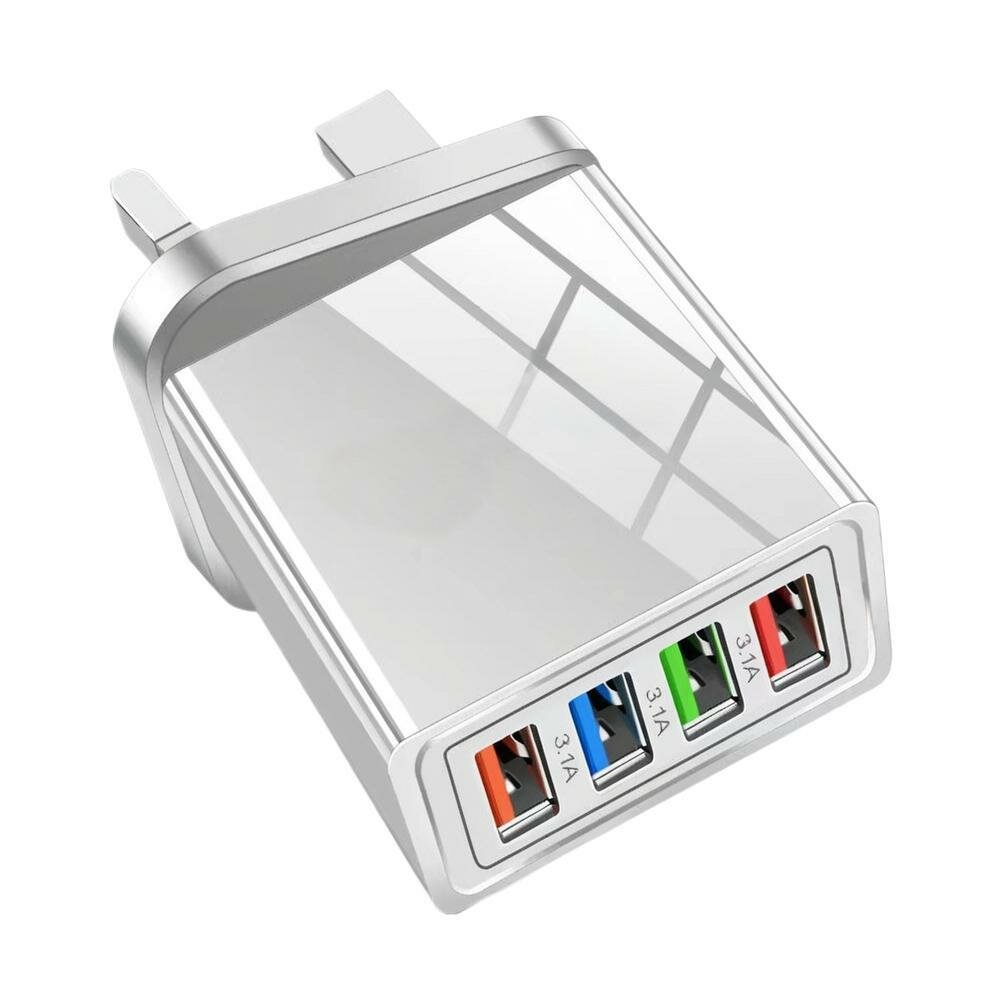 Зарядное устройство 4 USB порта, сетевой адаптер 5V 2.4A, универсальное сменные вилки для EU, US, UK, для телефона и планшета
