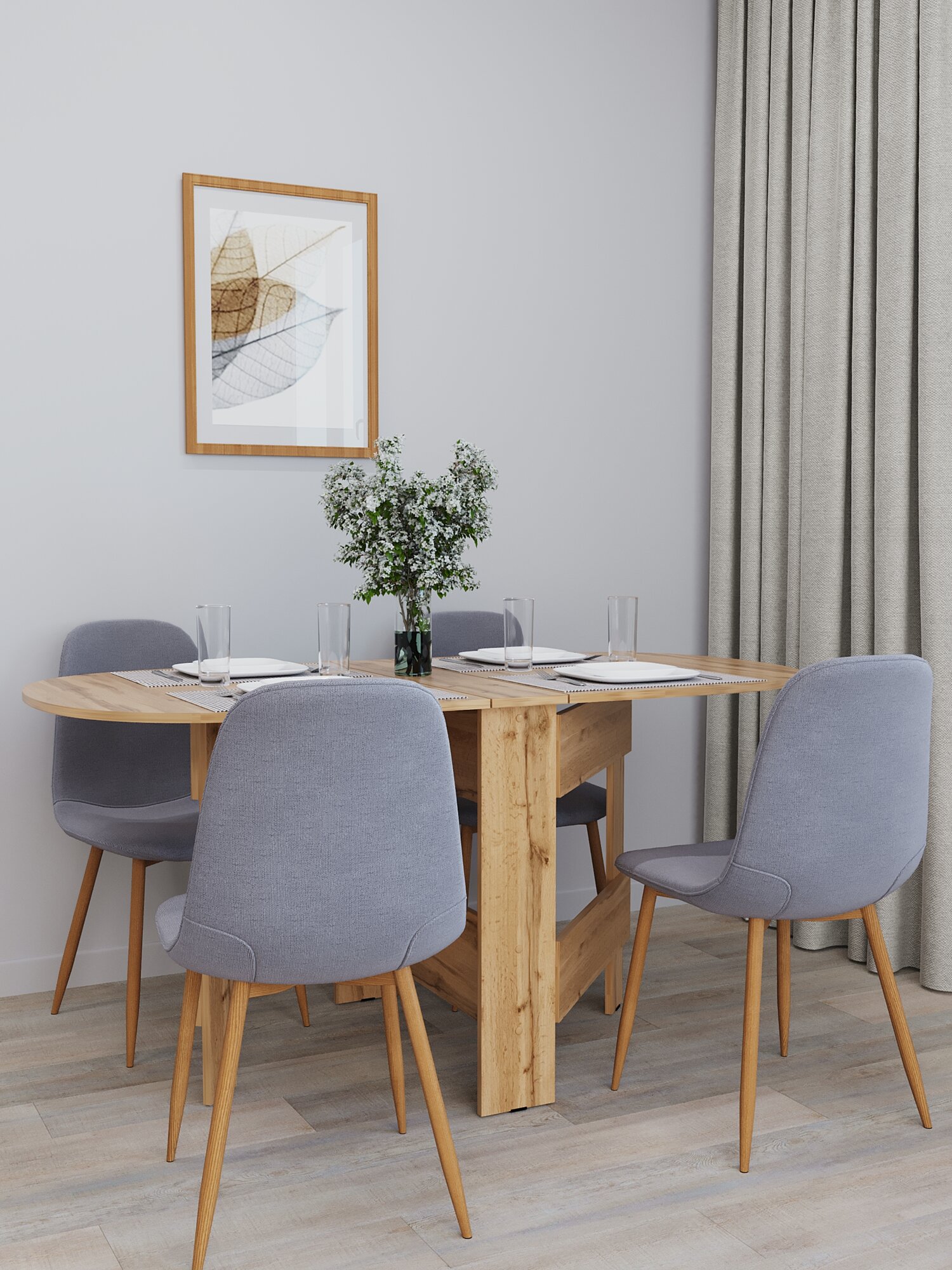 Раскладной стол Volodin&Co, кухонный, ЛДСП, современный стиль, дуб вотан, 155х80 см