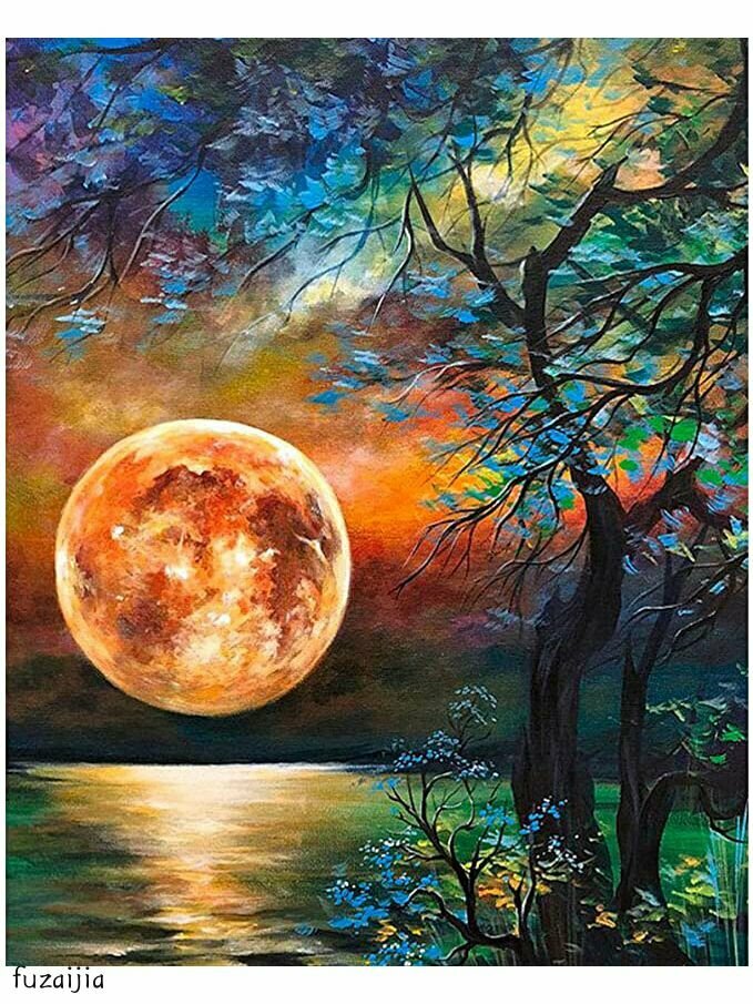 Набор для живописи по цифрам (DIY) на холсте масляными красками для детей или взрослых-новичков с кистями и акриловыми красками, без рамы