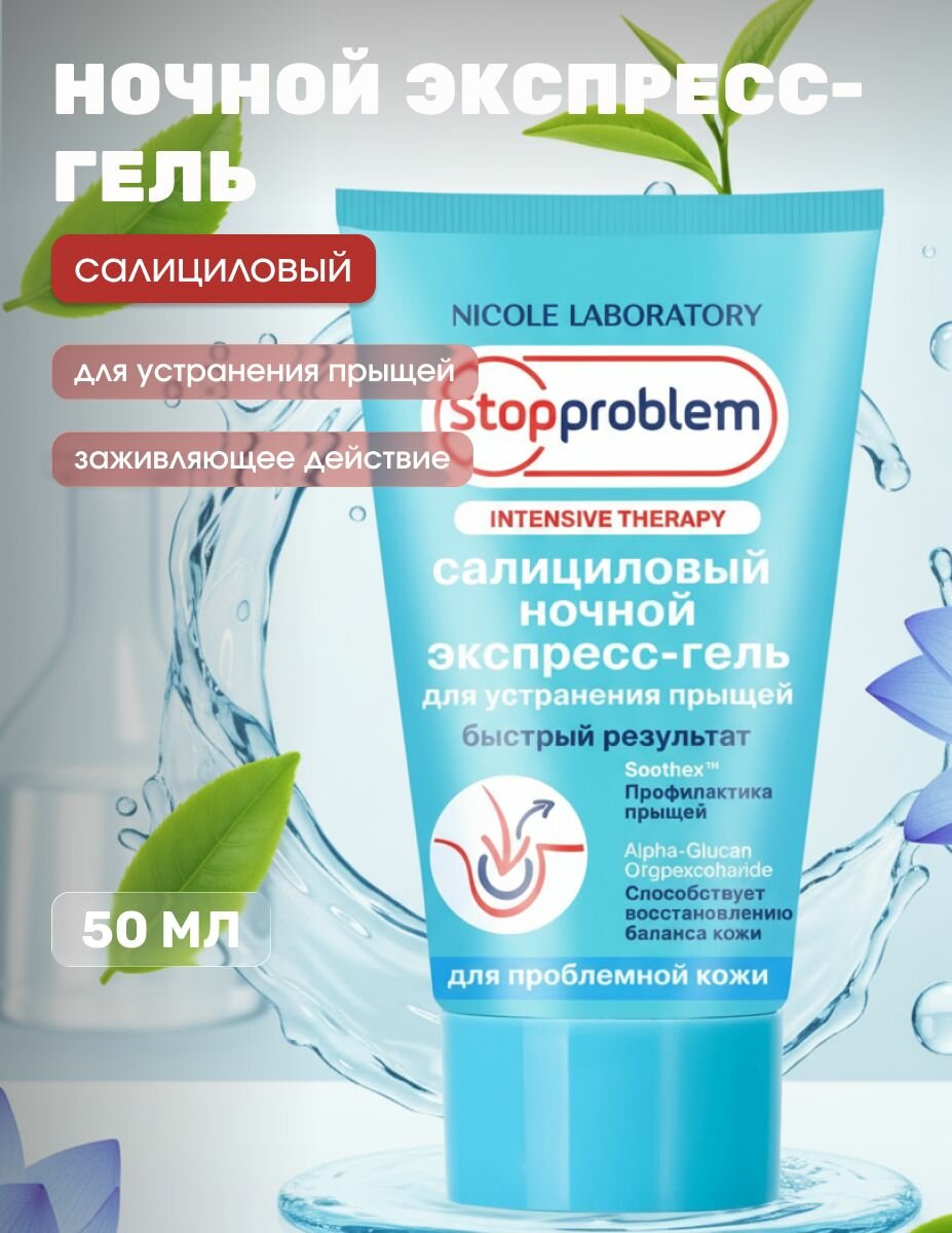 Салициловый ночной экспресс-гель для прыщей и воспаления, 50 мл