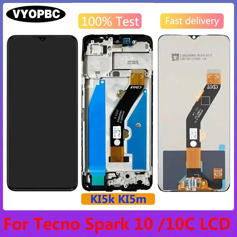 6,6-дюймовый ЖК-дисплей для мобильного телефона Tecno Spark 10, ЖК-дисплей с рамкой Spark 10C, дигитайзер сенсорного экрана, дисплей KI5k KI5m KI5q, детали Pantalla Spark 10 With Frame