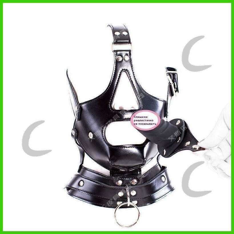 Черный намордник с кляпом-шаром Head Harness With A Gag BDSM Эротические кожаные головные уборы/маскиcc