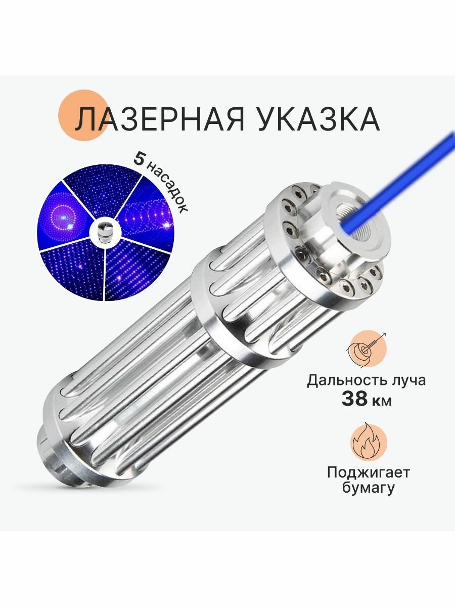 Лазерная указка мощная "Меч джедая" с насадками и синим лучом, SimpleShop