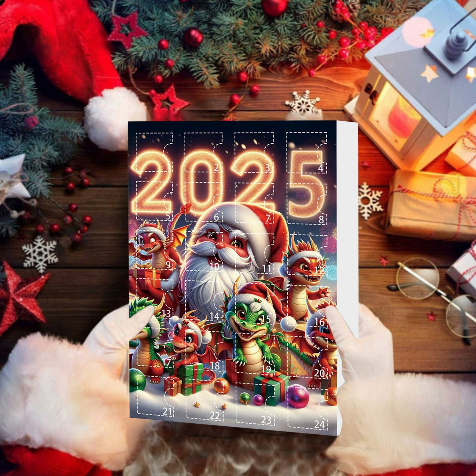 24-дневный рождественский адвент-календарь, 2D-украшения с плоским драконом, обратный отсчет, календарь