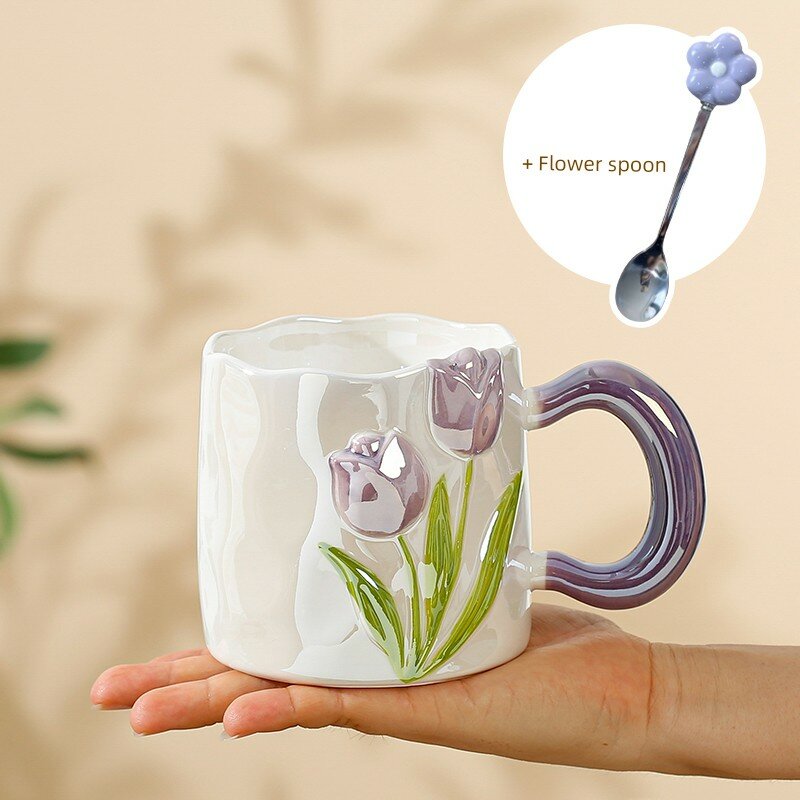 Фиолетовая кружка-тюльпан, 2024, новая чашка, высокопроизводительная керамическая чашка, офисная кофейная чашка для