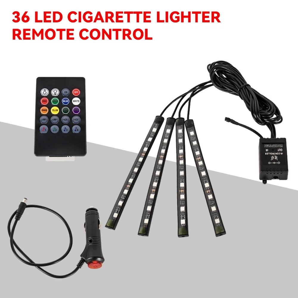 Неоновая Светодиодная Лампа Для Автомобиля 36/48/72 LED, Беспроводное Управление Музыкой, RGB-подсветка Для Ног