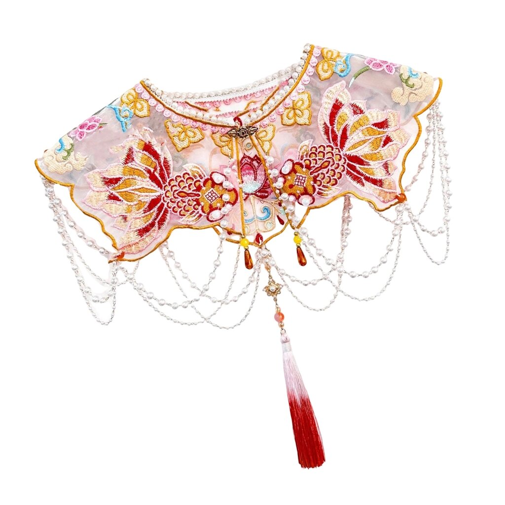 Праздничный детский съемный воротник, украшенный жемчужной цепочкой и кисточками