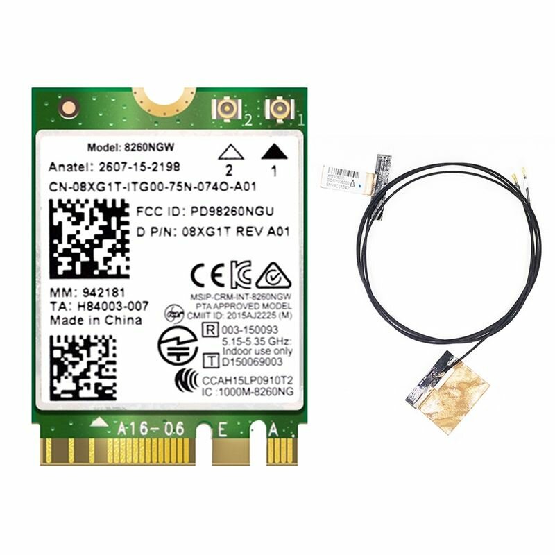 (C P D U) 8260 8260NGW WiFi Card+2XAntenna 2.4G/5Ghz 867M Bluetooth 4.2 NGFF M.2 Для AC