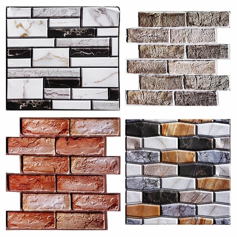 Панели (комплект 10 шт) самоклеющиеся для стен декоративные, 3D, мягкие 30х30 см, толщина 3 мм, Материал ПВХ, водонепроницаемый