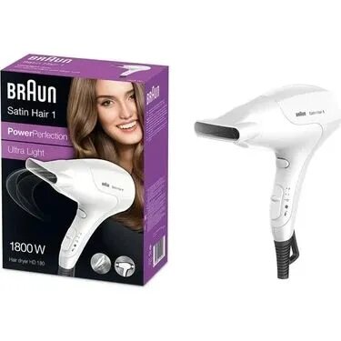 Braun Фен для волос HD180 1800 Вт, кол-во насадок 1, белый