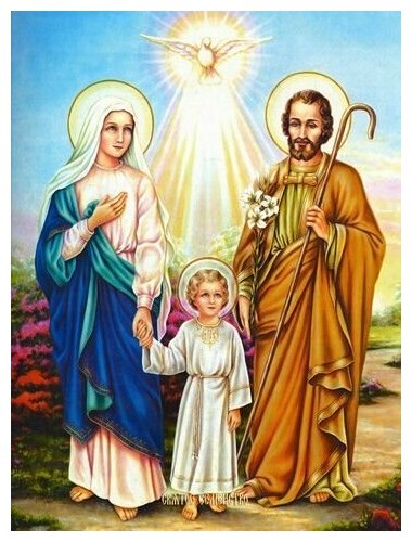 Освященная икона на дереве ручной работы - Святая семья, 9x12x3 см, арт Ид4859