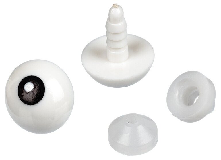 HobbyBe CKB-18 Глаза пластиковые с фиксатором d 18 мм 2шт белые с поворотом зрачка