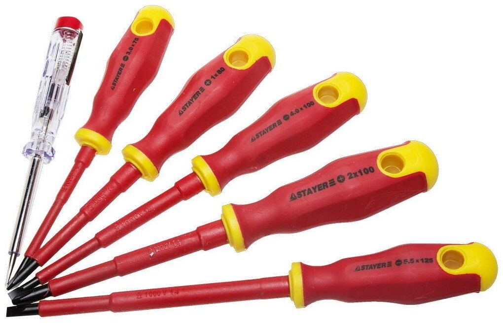 Набор STAYER "PROFI" "ELECTRO": Отвертки диэлектрические, тестер, 100-250В, Cr-V, 6шт