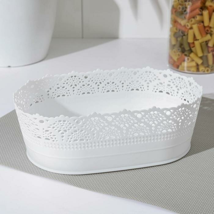 Ваза для хлеба и фруктов "Ажур", d 22 см, хлебница, овальная, цвет белый