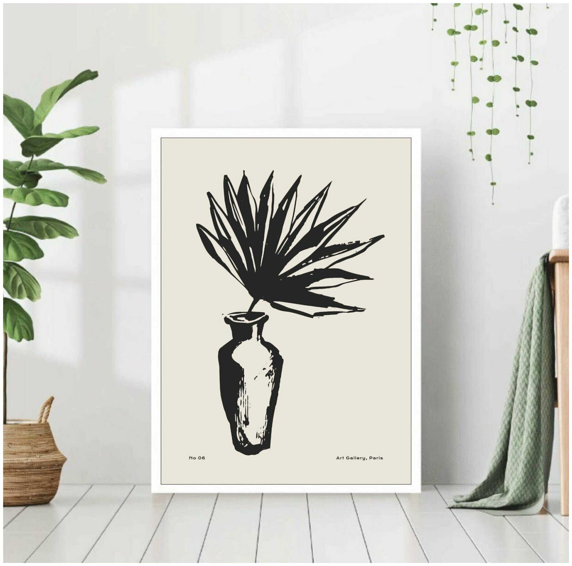 Постер "Пальмовый лист в вазе" 40x50 в белой рамке на стену для интерьера