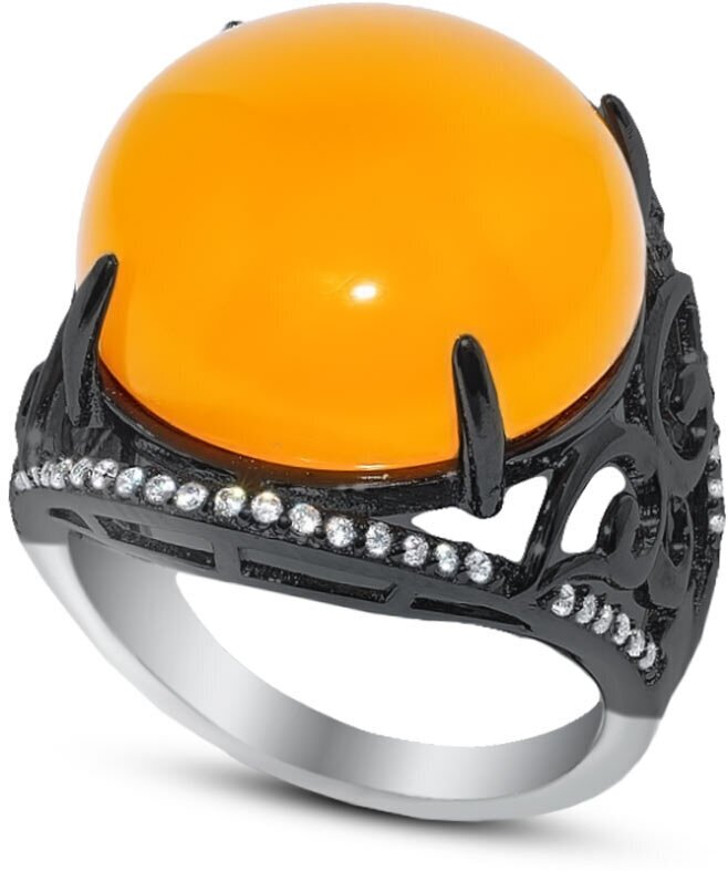 Кольцо, серебро, 925 проба, фианит, агат