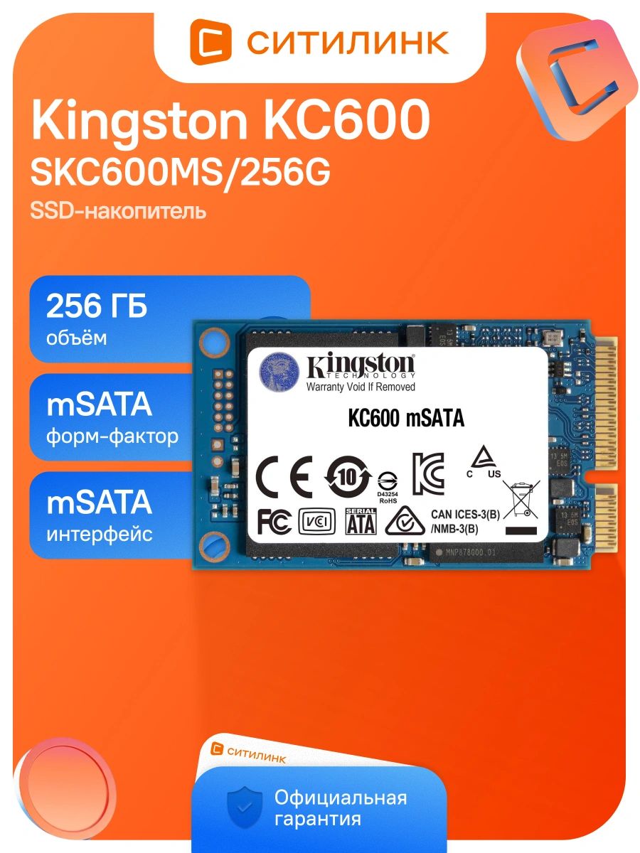 Kingston 256 ГБ Внутренний SSD-диск SKC600MS/256G, mSATA, mSATA 6 Гбит/с (SKC600MS/256G)