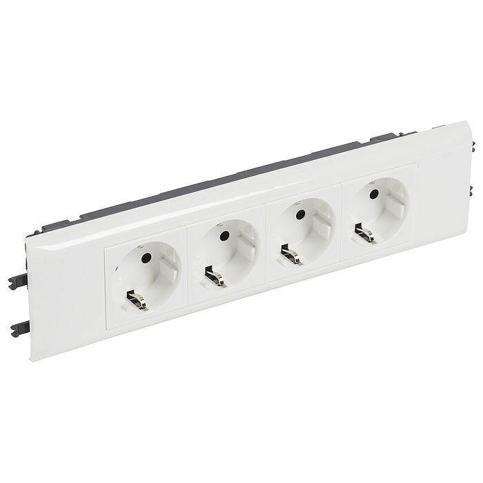 Розетка Legrand Mosaic 4х2К+З с суппортом для DLP (крышка 65мм) автозажим 8М, белая