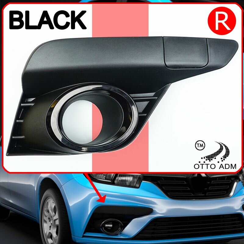 Накладка ПТФ правая с черным кольцом для Рено Логан, Окантовка фары с молдингом для Renault Logan 2 (2018+) Black