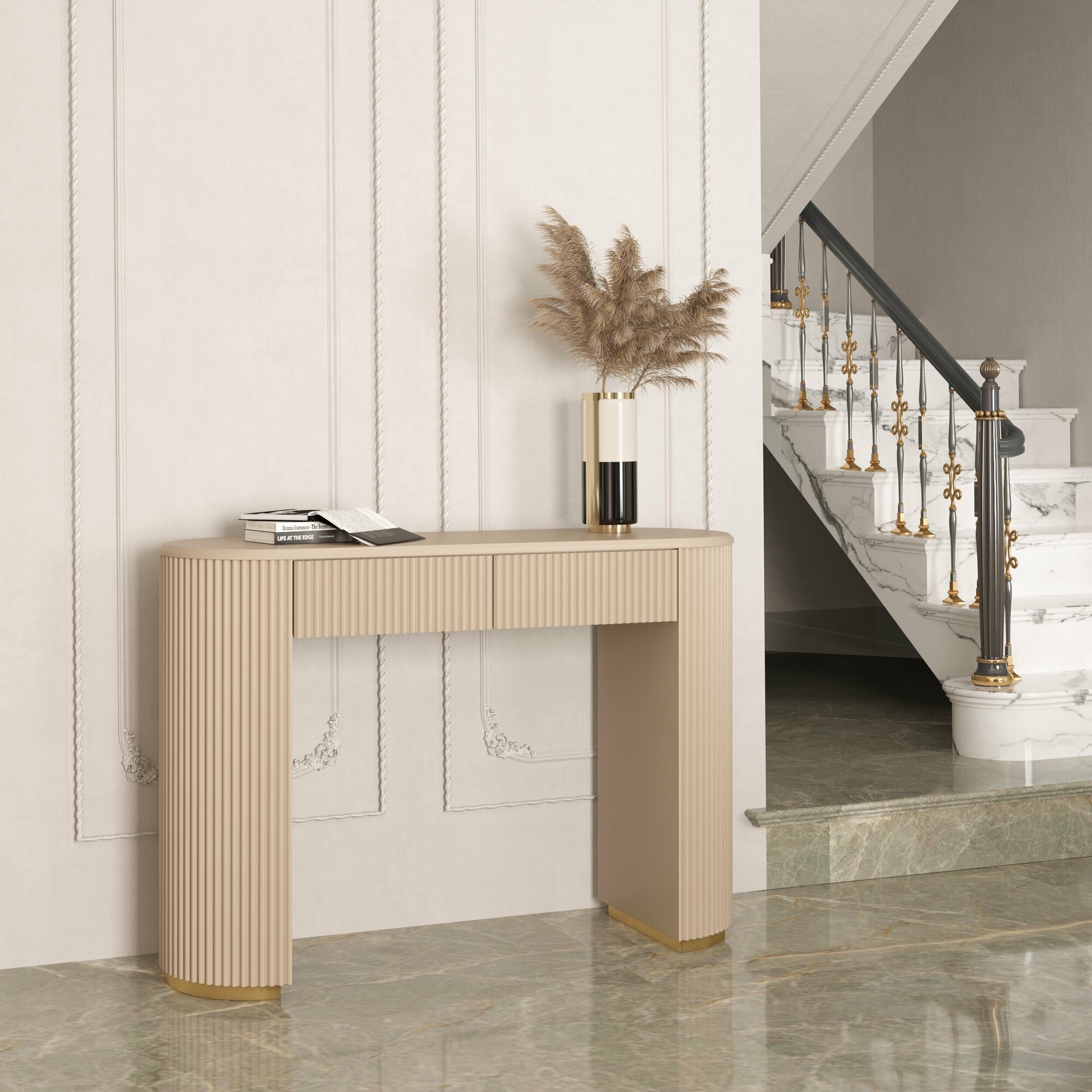 Консоль Бизнес Интерьер "Хильда", с ящиками, универсальная, МДФ, эмаль