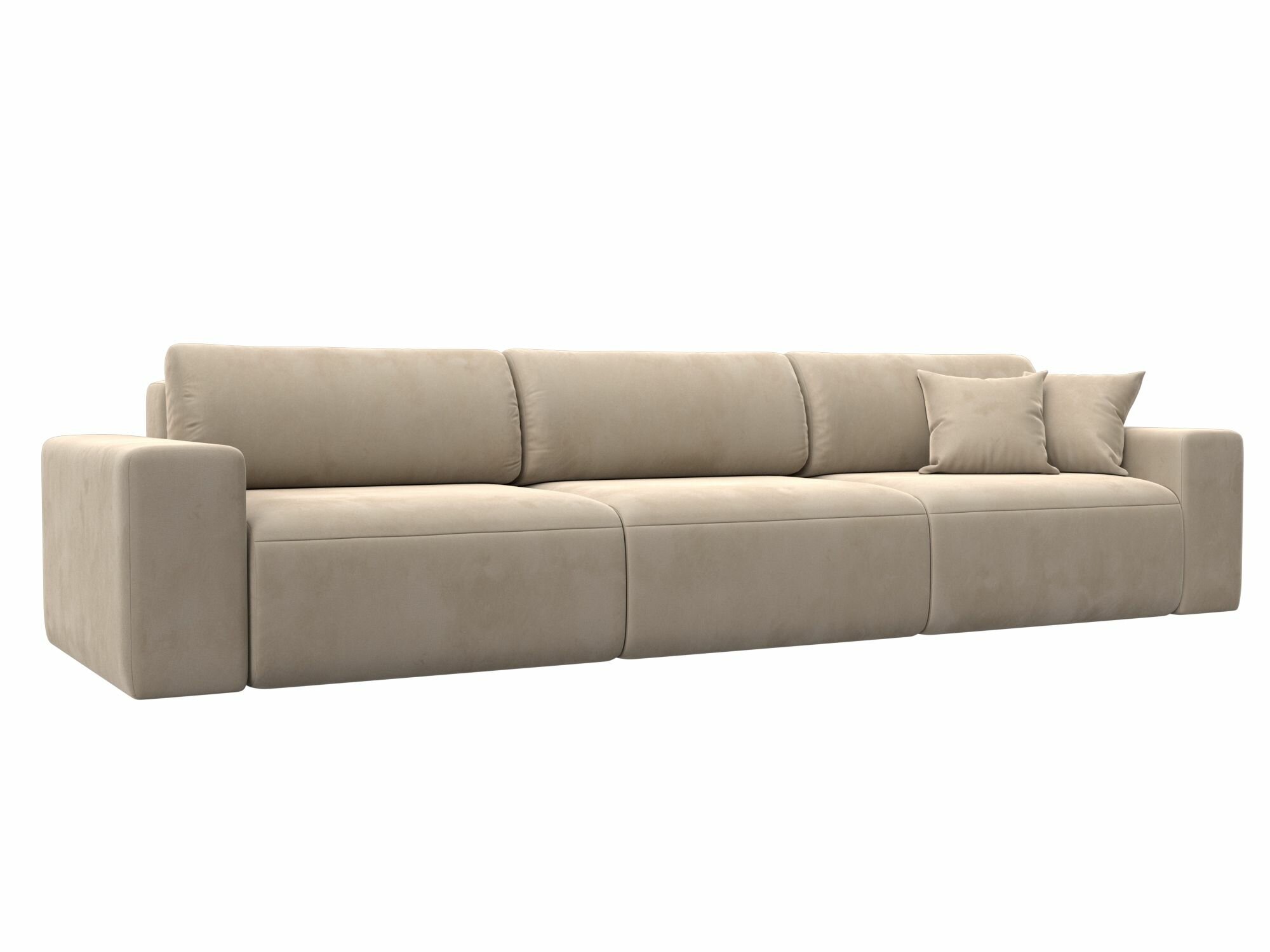 Диван прямой Лига-036 НПБ Классик Лонг, велюр, механизм еврокнижка, бежевый, 346x111x84см. Хит Диванов