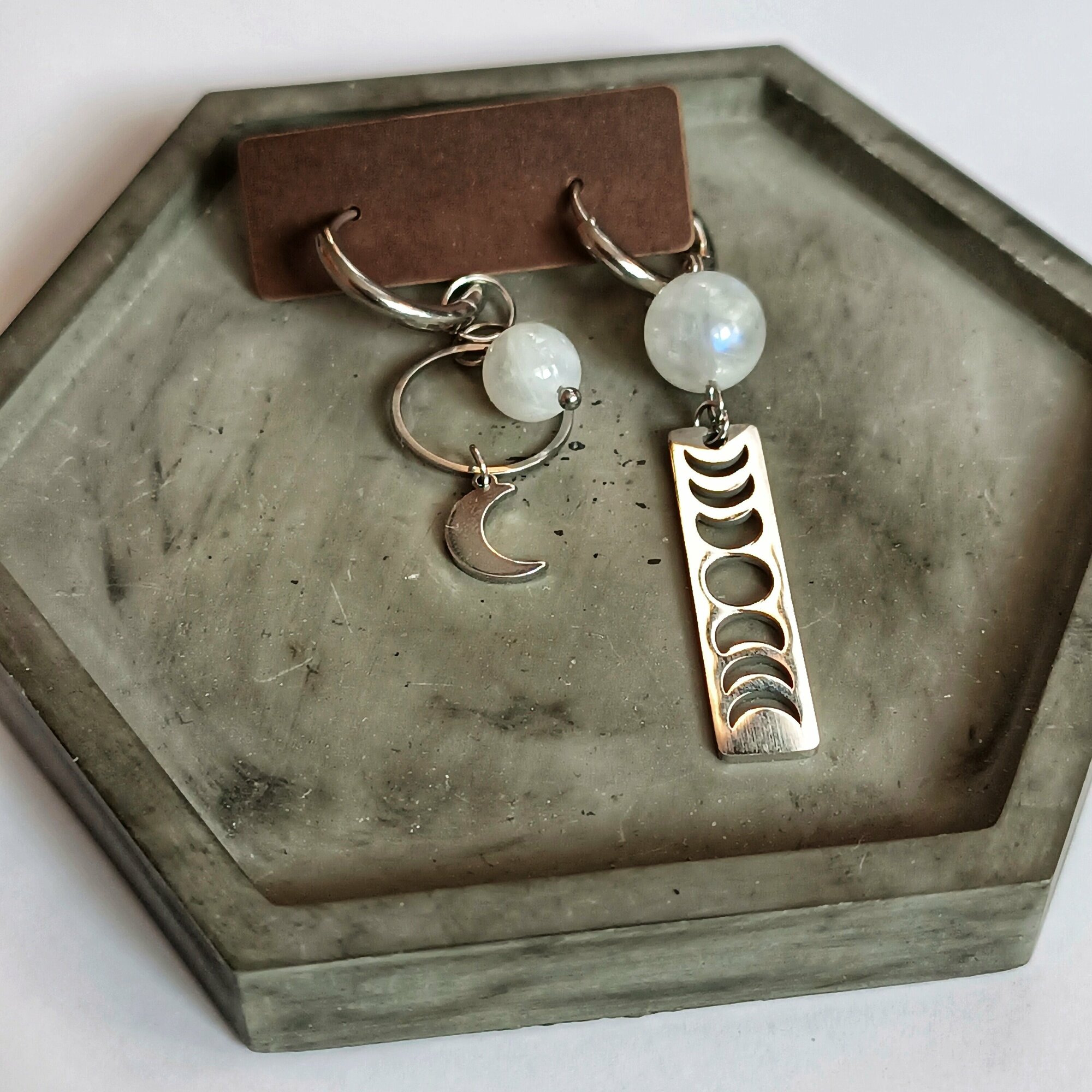 Серьги-трансформеры, лунный камень