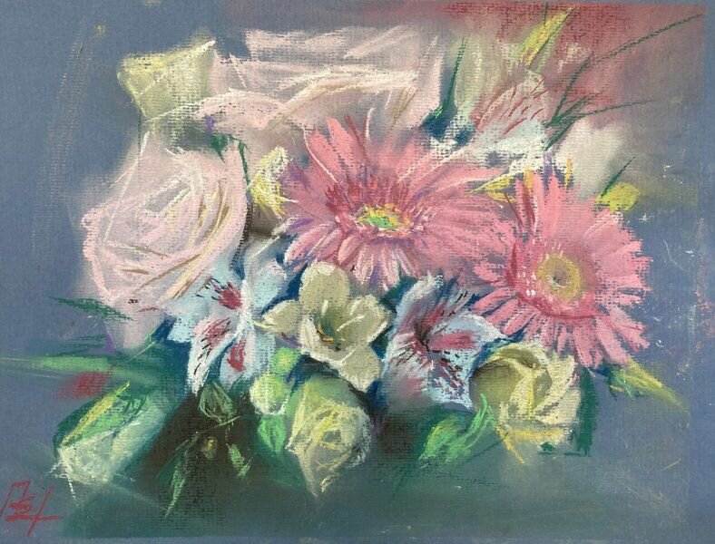 ART-Salon at Oktyabrskaya "Розовый букет" 23х30 см; бумага, темпера, пастель; ручная работа