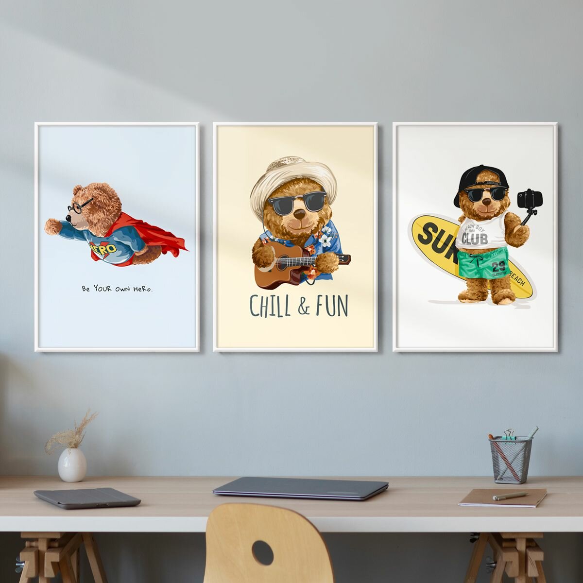 Постер 3 шт 50х70 без рамки "Медвежонок" набор картин для интерьера