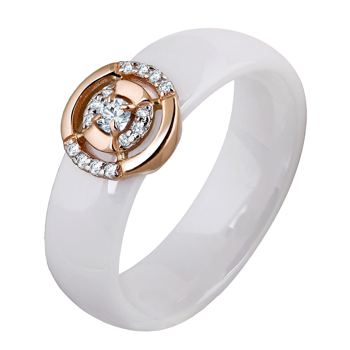 Кольцо широкое, красное золото, 585 проба, золочение, керамика