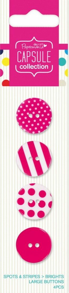 #PMA354406 Набор пуговиц Spots & Stripes Brights - Pink Docrafts 4 шт
