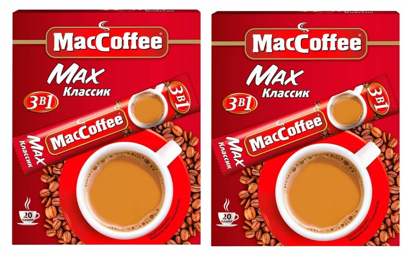 MacCoffee Кофейный напиток Maх Классик, 3 в 1, 20 шт по 16 г в уп, 2 уп