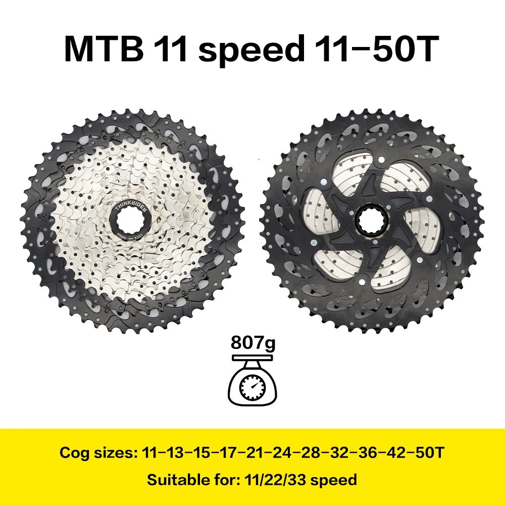 ThinkRider кассеты для горного велосипеда 8 9 10 11 скорости 11-36/42/50T Черный, MTB 11speed 11-50T