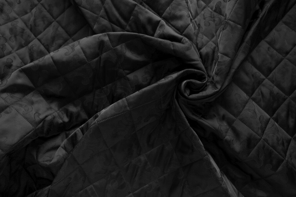 Ткань стежка черная с жаккардовым рисунком, плотность 305 г/м2, ширина 1.48 м