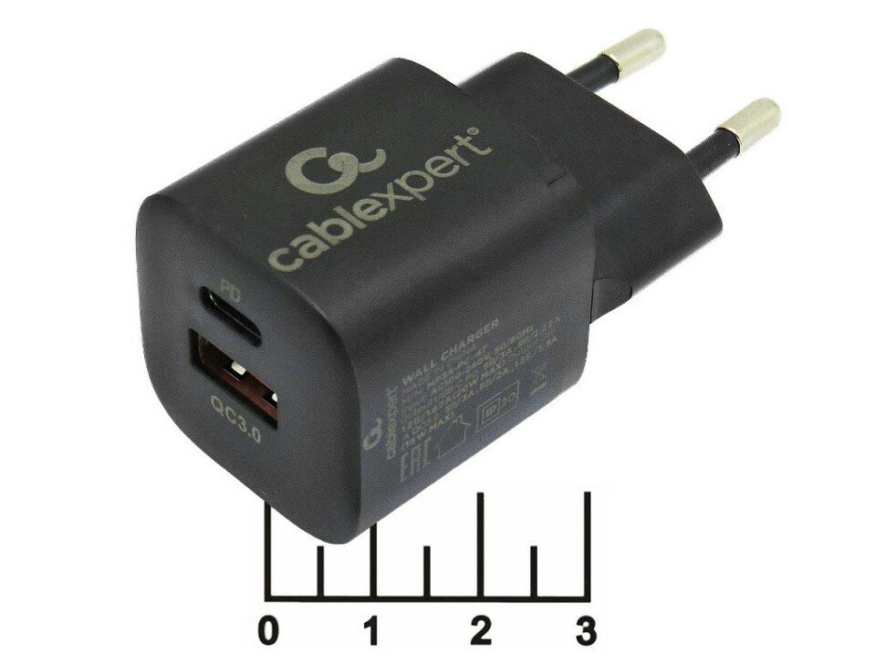 Сетевое зарядное устройство USB + Type C 5V 3A/9V 2.22A/12V 1.67A Cablexpert MP3A-PC-47 (черное)