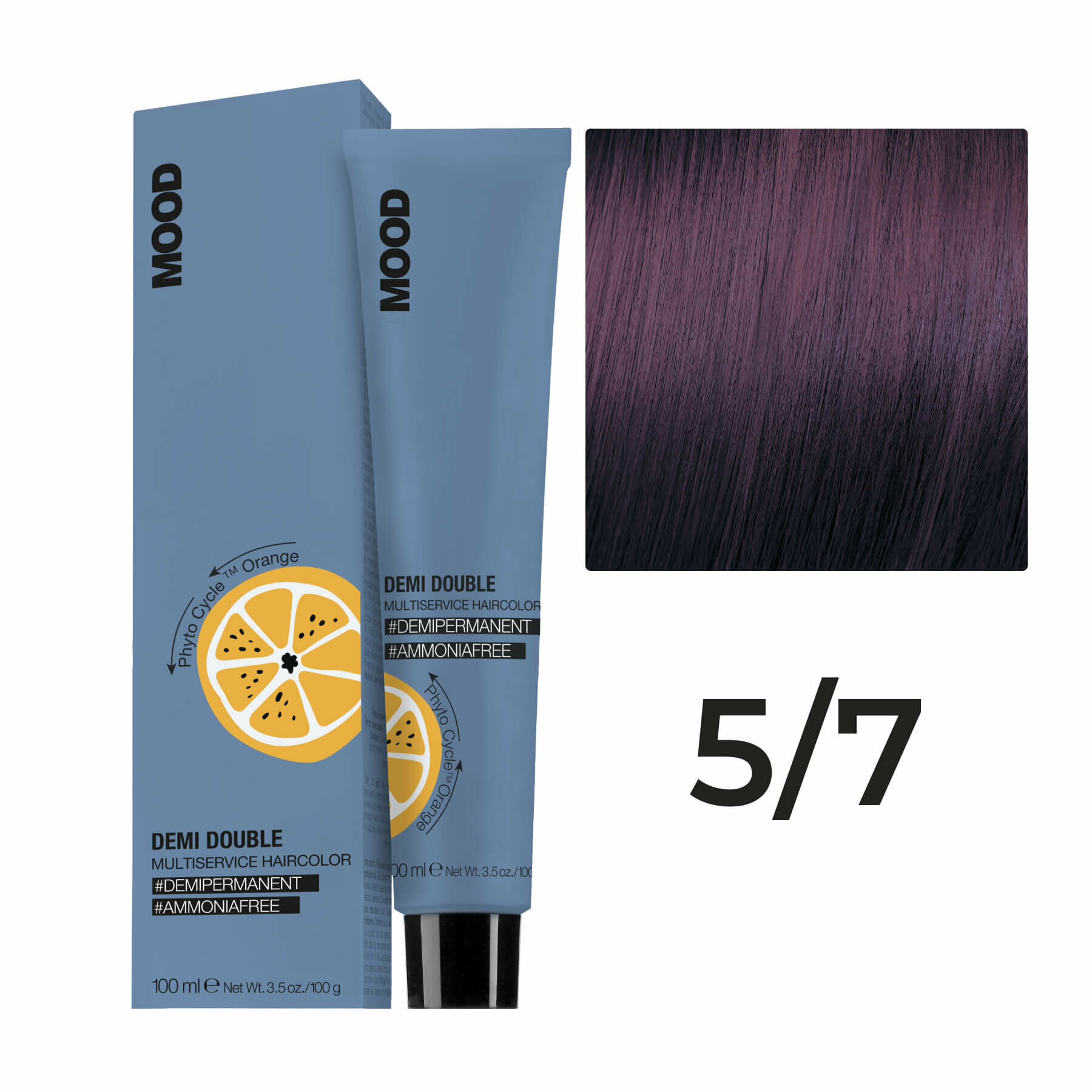 Краска для волос профессиональная без аммиака Mood Demi Double 5.7 Светлый каштановый Фиолетовый 100 мл